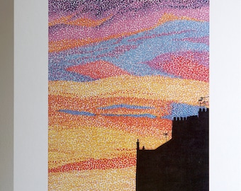 Sunset Pointillism - Etsy