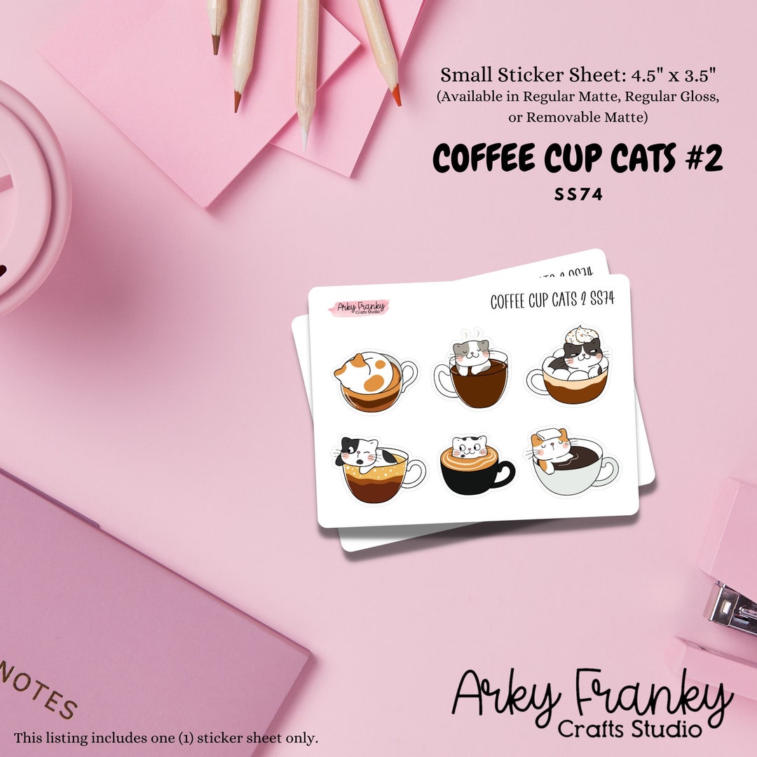 Coffee Cup Cats Sticker Sheet SS034 for Planner, Stickers for ...
