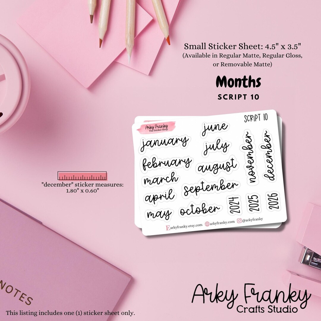 Script Sticker Sheet SCR10 - Months for Planner, Decorative Stickers ...