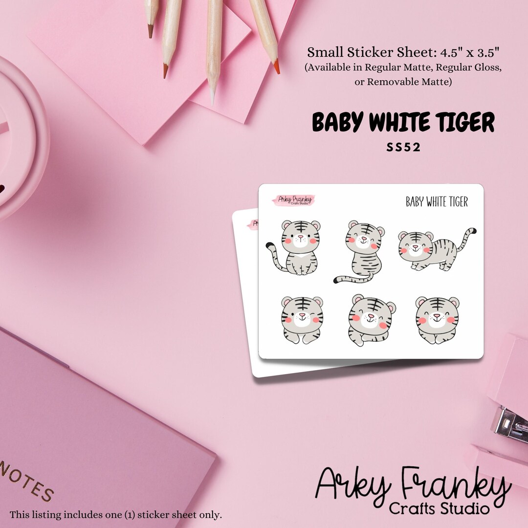 Baby White Tiger Sticker Sheet SS017 for Planner, Stickers for ...