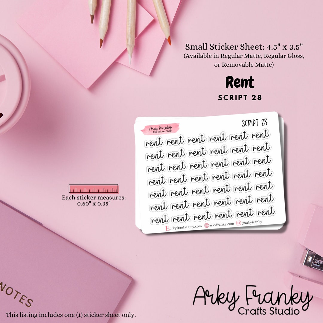 Script Sticker Sheet Rent for Planner, Decorative Stickers for ...