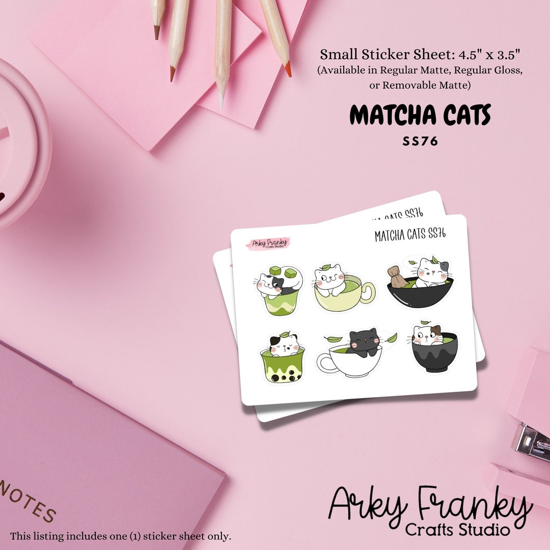 Matcha Cats Sticker Sheet SS036 for Planner, Stickers for Cardmaking ...
