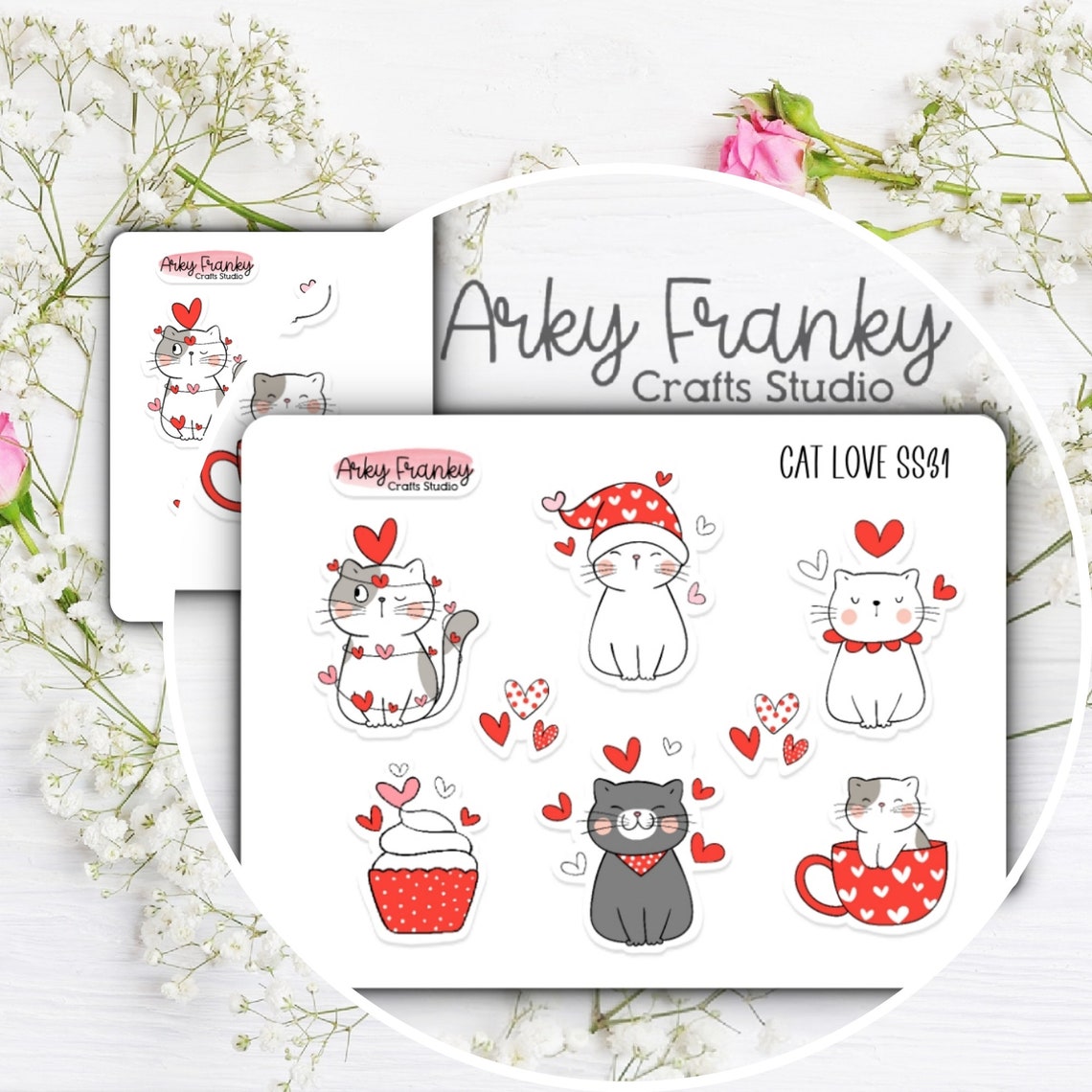 Valentine's Day Cat Love Sticker Sheet Cardmaking | Etsy