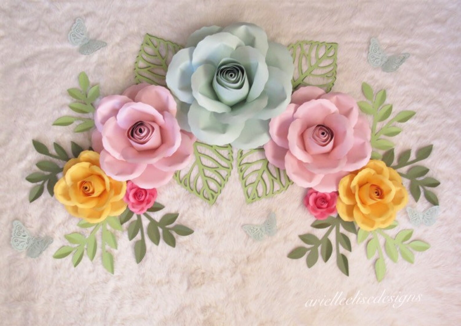 7 Piece Paper Flower Set color Customizable Nursery - Etsy