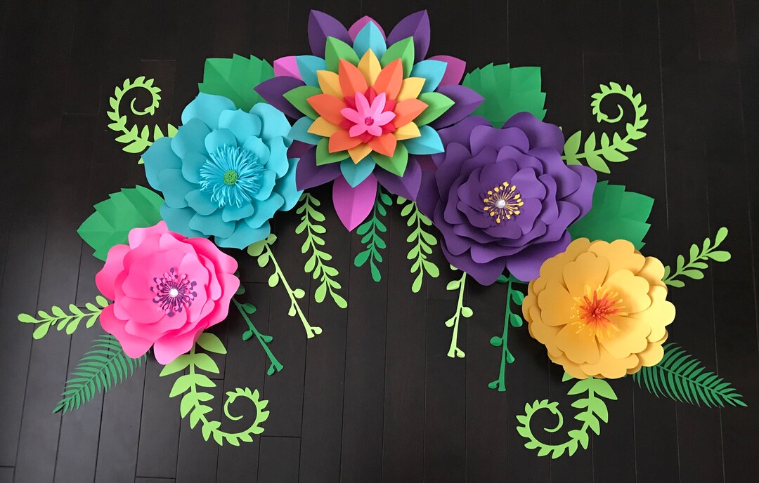 5 Piece Trolls Paper Flower Set/nursery Decor color Customizable Trolls ...