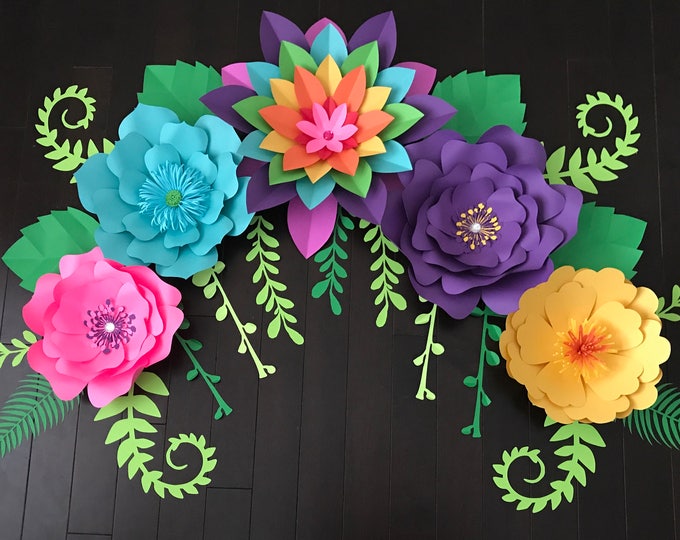 5 Piece Trolls Paper Flower Set/nursery Decor color Customizable Trolls ...