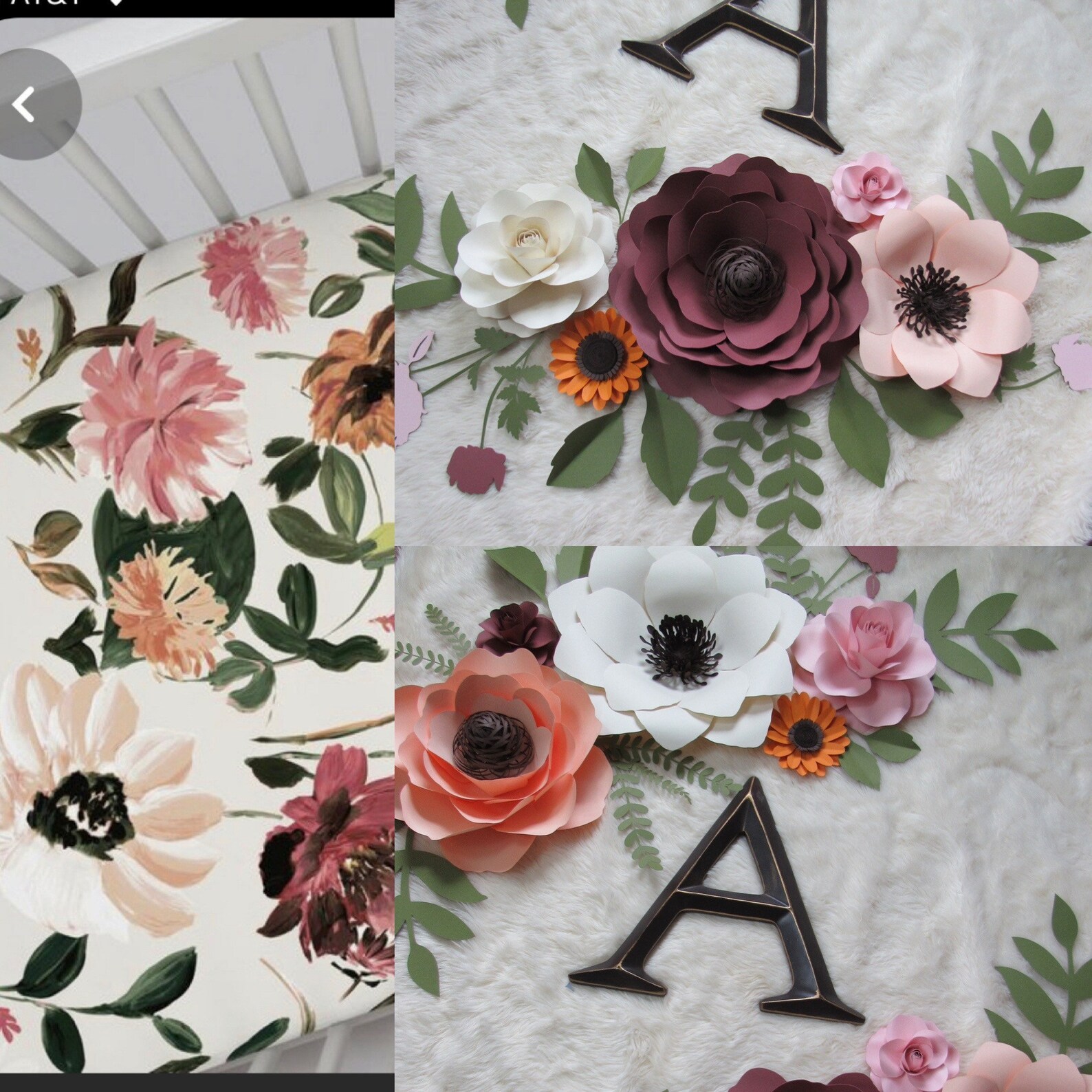 10 Piece Paper Flower Set/ Nursery Decor Color | Etsy