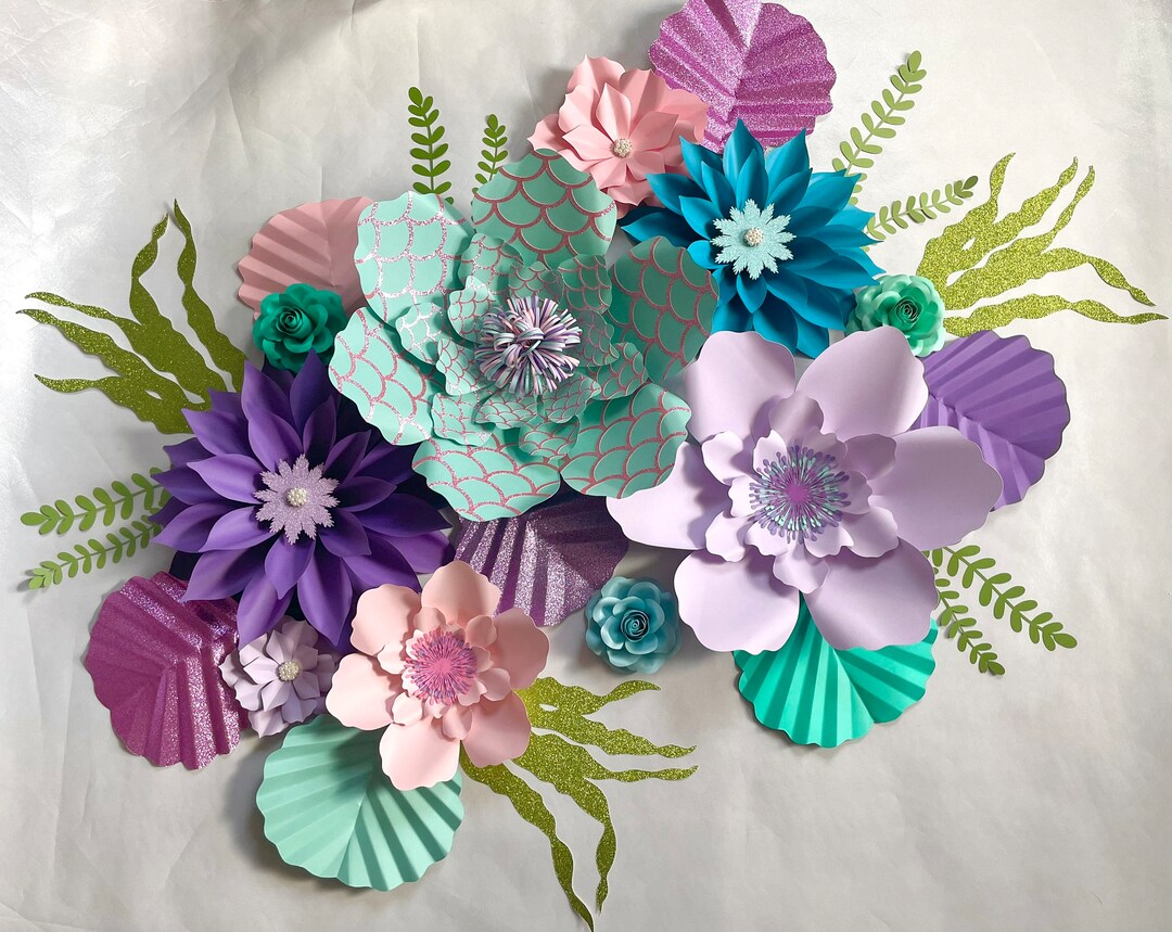 10 Piece Mermaid Paper Flower Set Color Customizable Nursery Decor ...