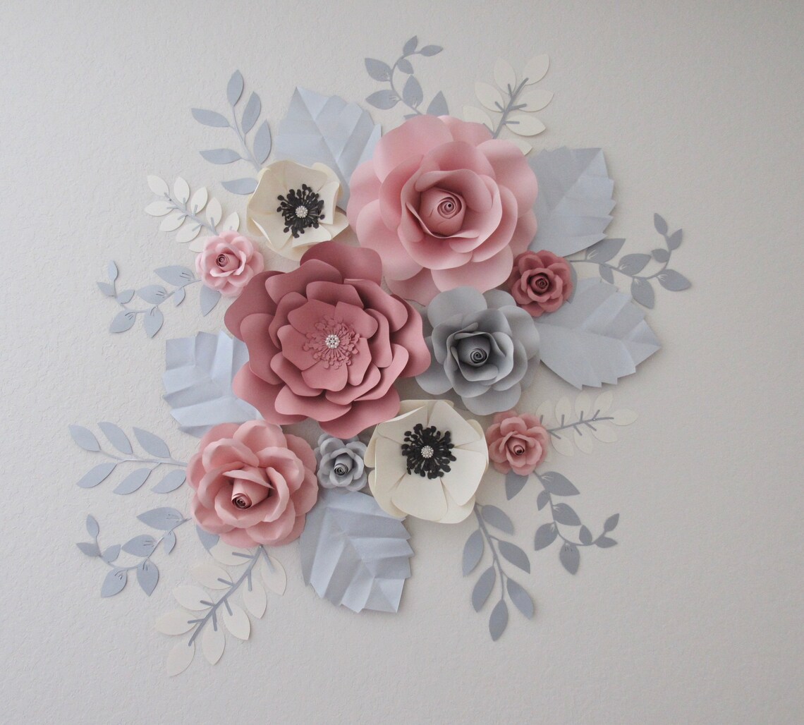 10 Piece Paper Flower Set/ Nursery Decor Color | Etsy