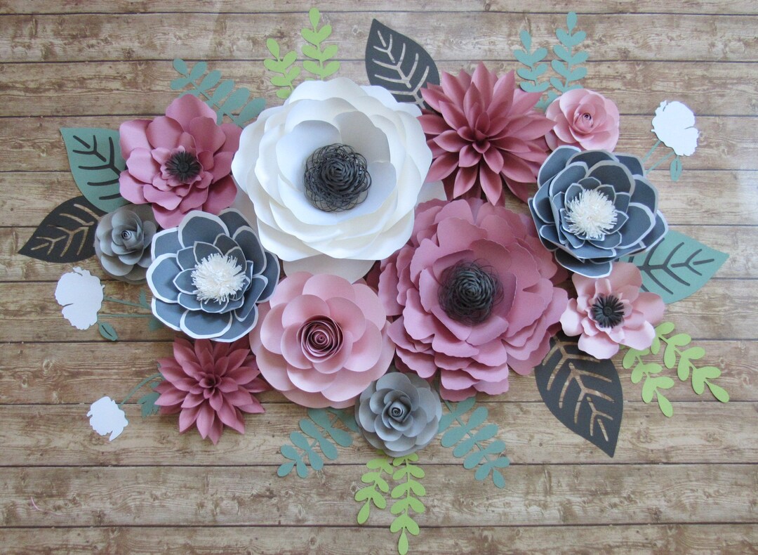 12 Piece Paper Flower Set color Customizable - Etsy