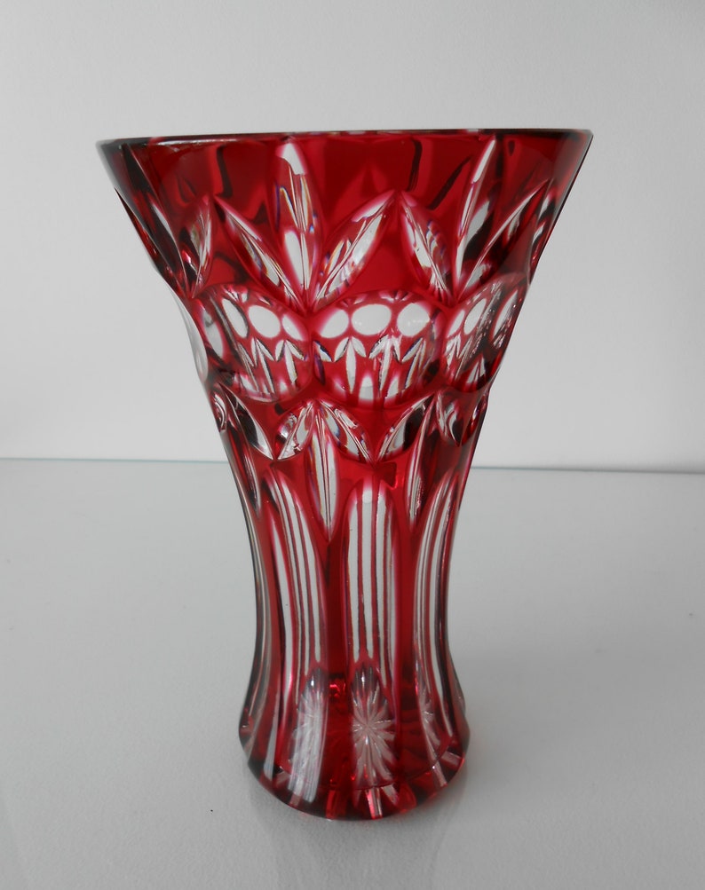 Bohemian Czech Crystal Cut Cranberry Vase - Etsy