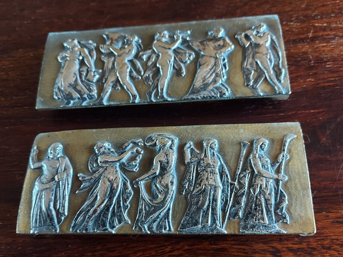 Two Antique Bronze Plaques With Silver Greek Mythological - Etsy Australia