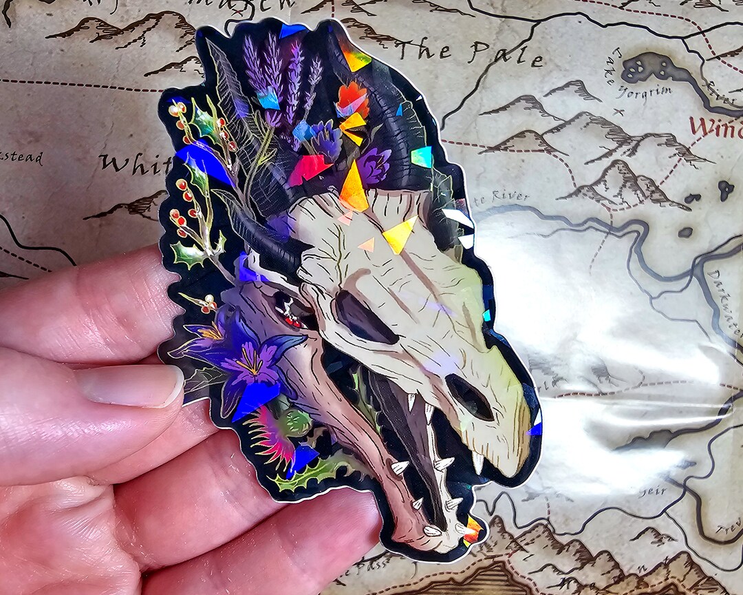 Skyrim Dragon Skull Stickers Holographic Vinyl , Elders Scrolls V ...