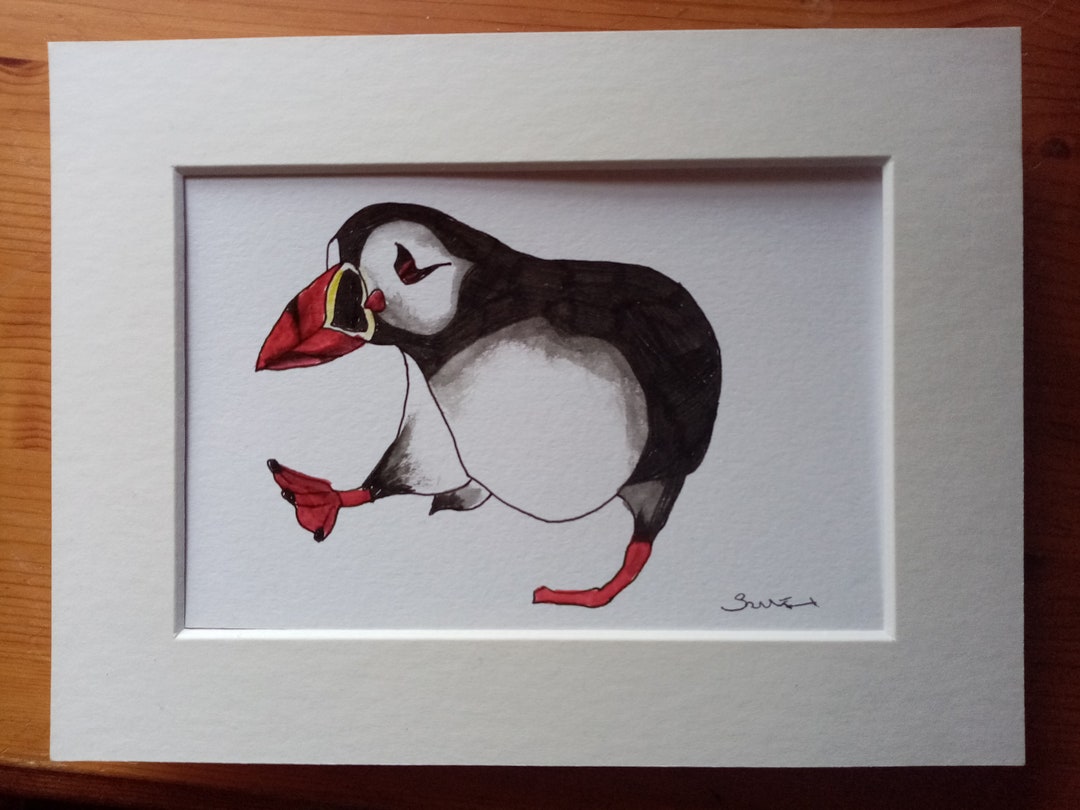 Marching Puffin Original Art in Pen and Ink 6x4 in a - Etsy