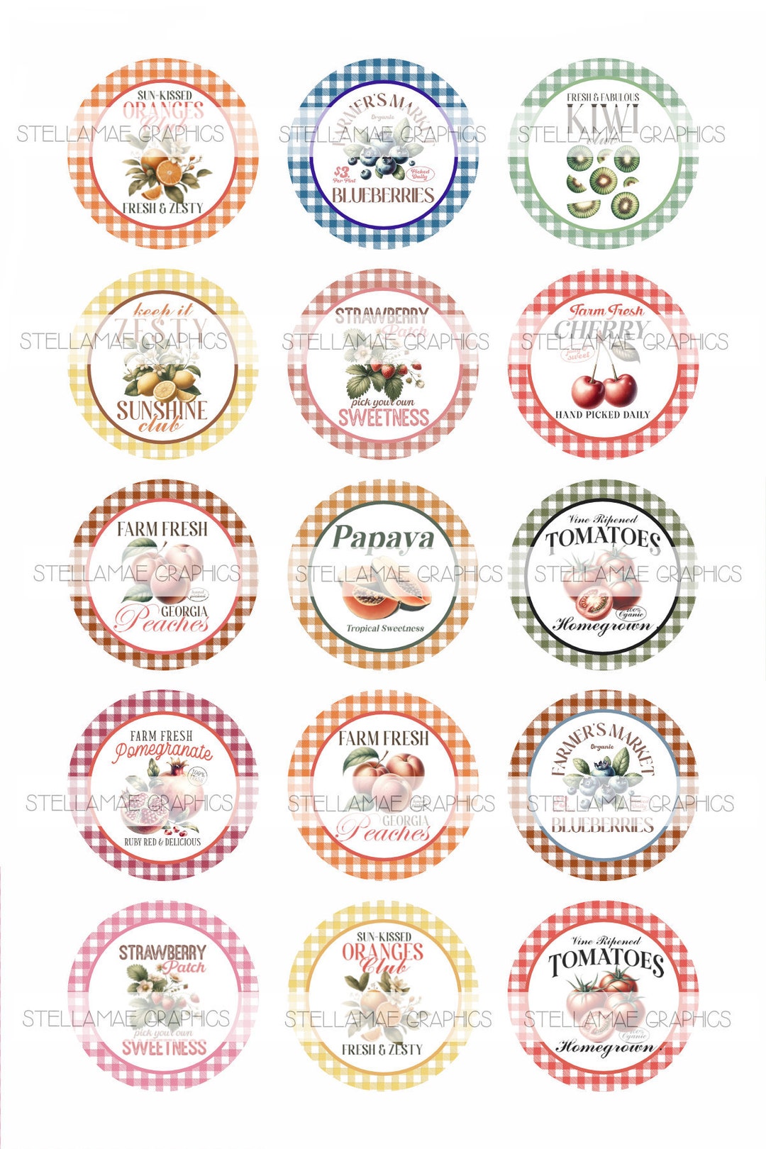 Vintage Fruits- 1 Inch Circle Images, Bottlecap, Cupcake Topper ...