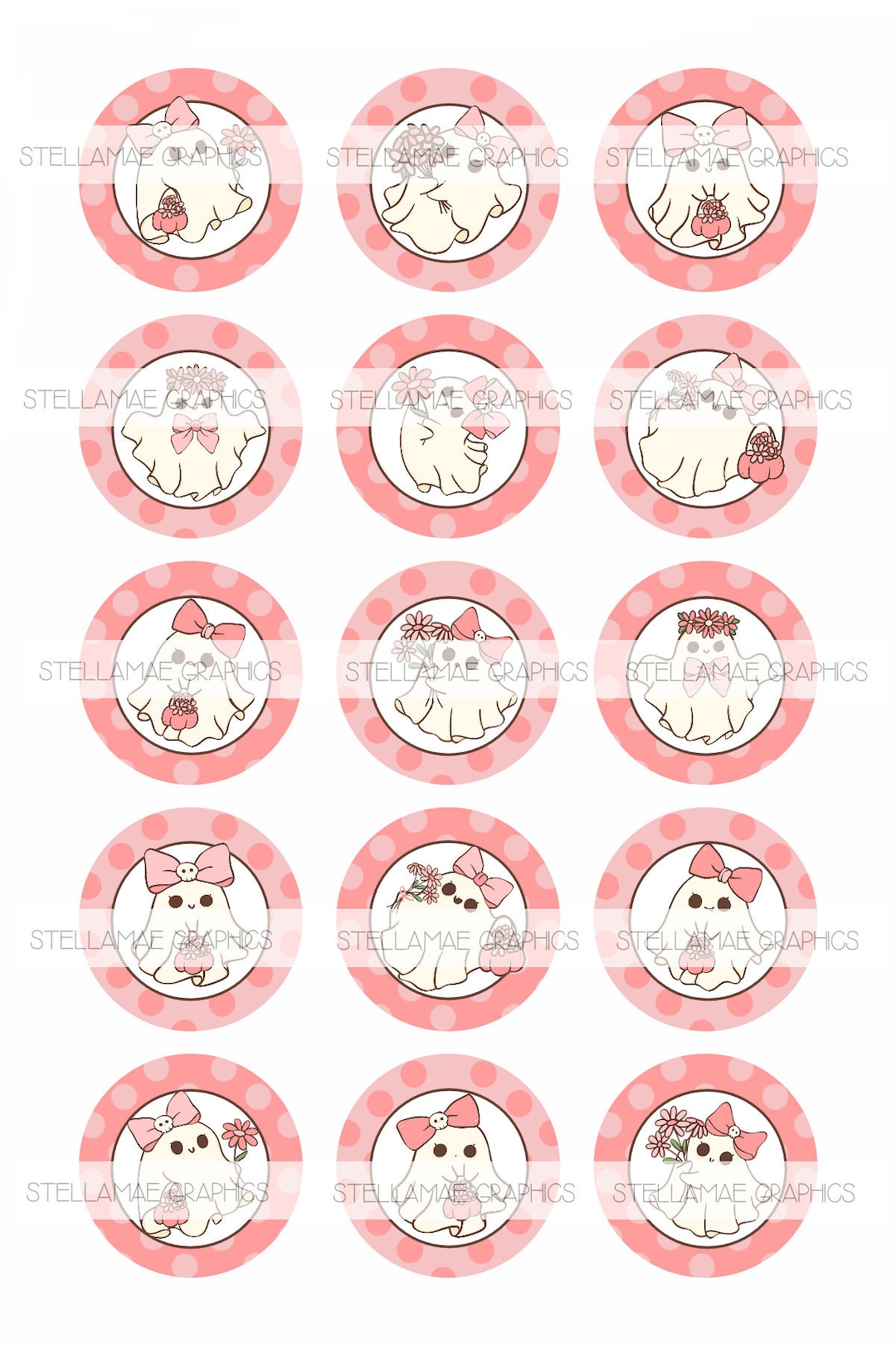 Pink Ghosts - 1 Inch Circle Images, 25mm, Bottlecap, Cupcake Topper ...