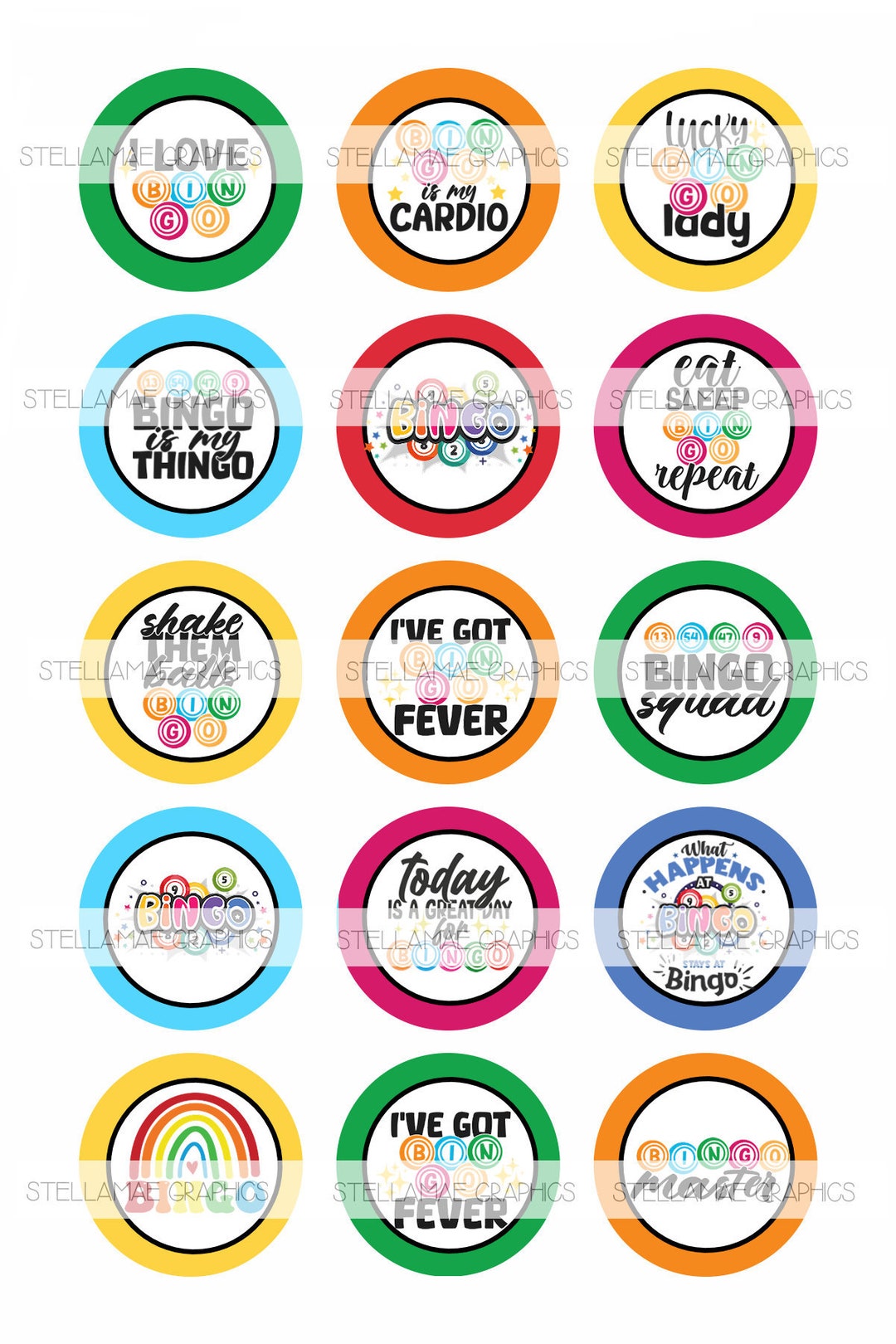 Bingo - 1 Inch Circle Images, 25mm, Bottlecap, Cupcake Topper - INSTANT ...