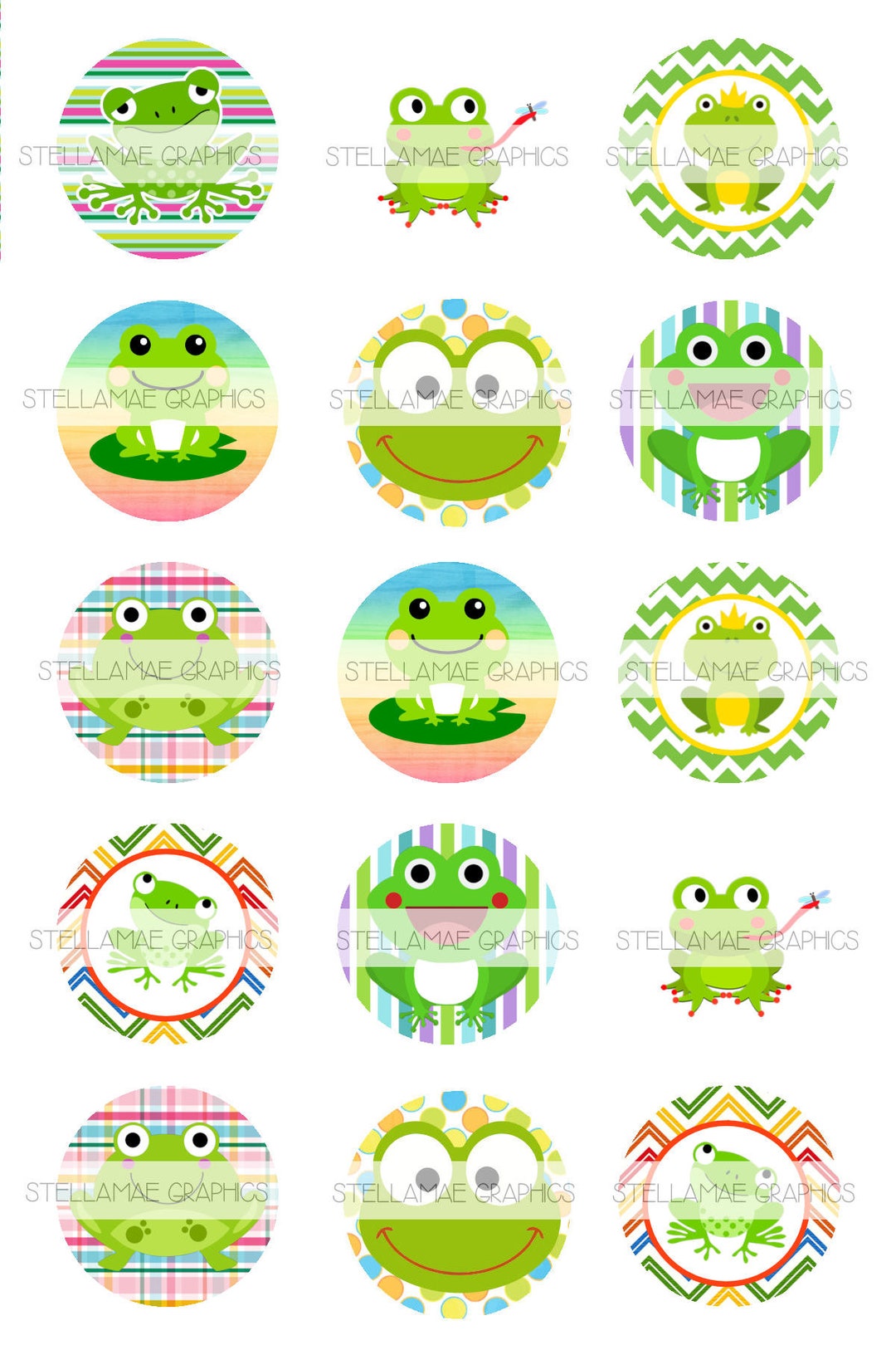 Frogs - 1 Inch Circle Images, Bottlecap, Cupcake Topper - INSTANT ...