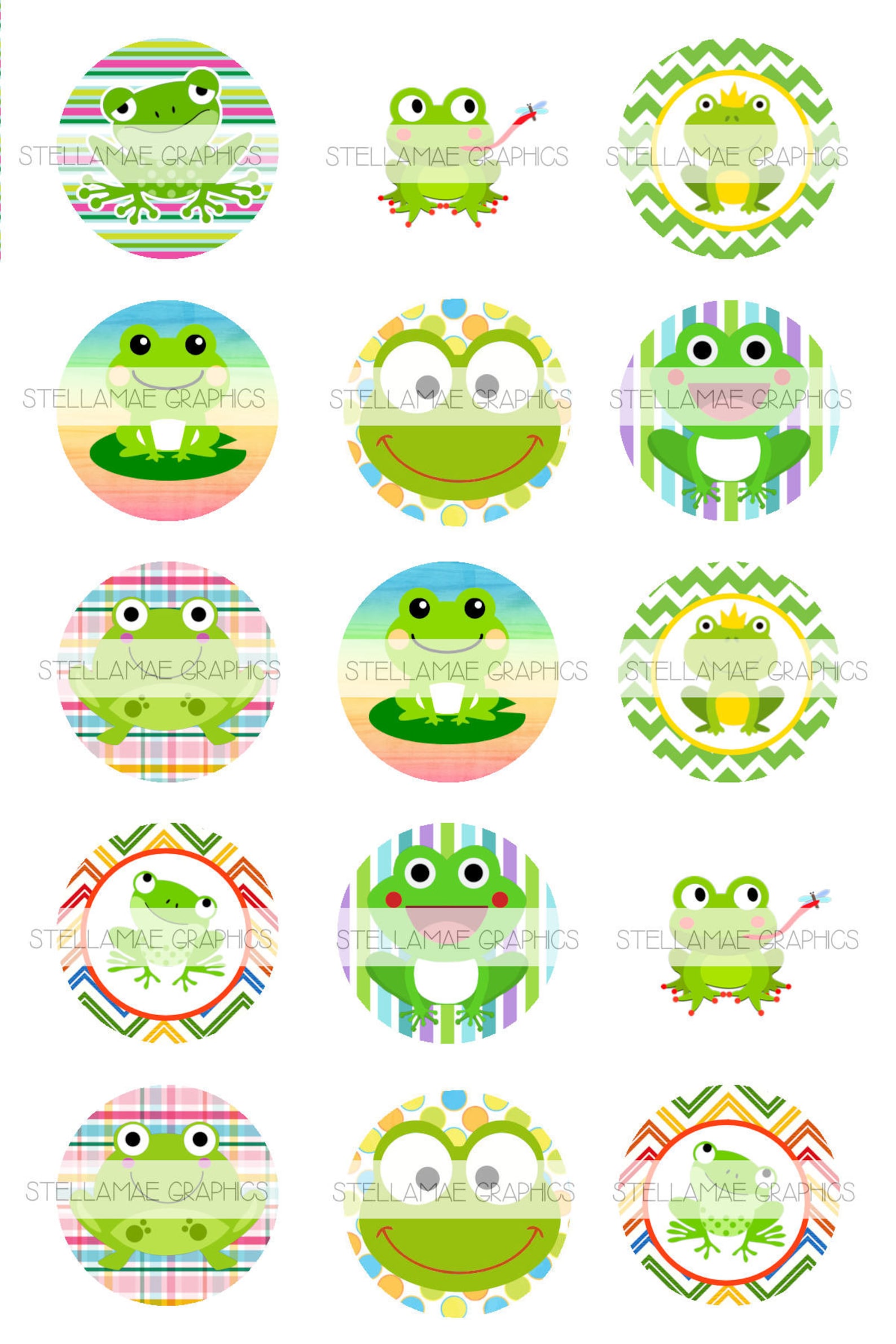 Frogs - 1 Inch Circle Images, Bottlecap, Cupcake Topper - INSTANT ...