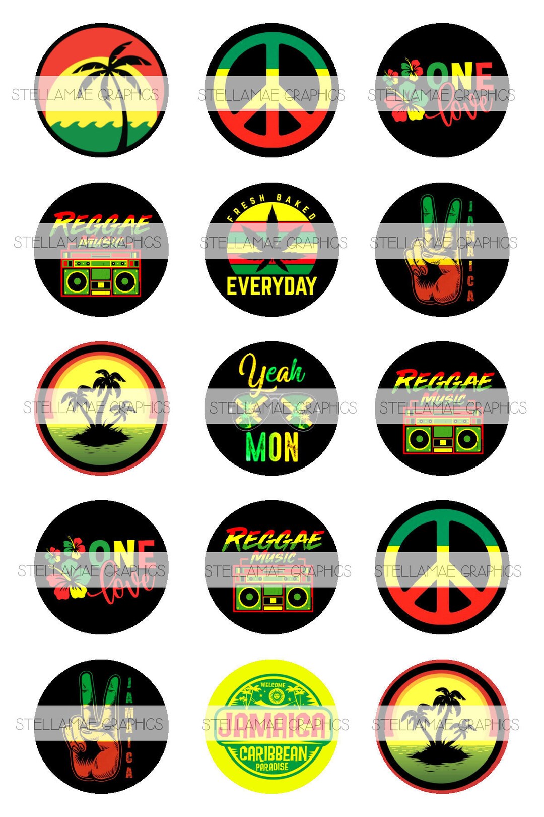Jamaica - 1 Inch Circle Images, 25mm, Reggae, Bottlecap, Cupcake Topper ...