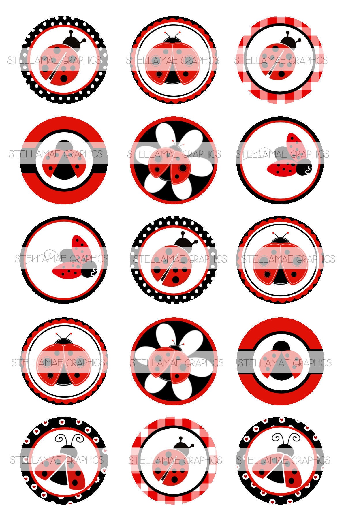 Ladybugs - 1 Inch Circle Images, Bottlecap, Cupcake Topper - INSTANT ...