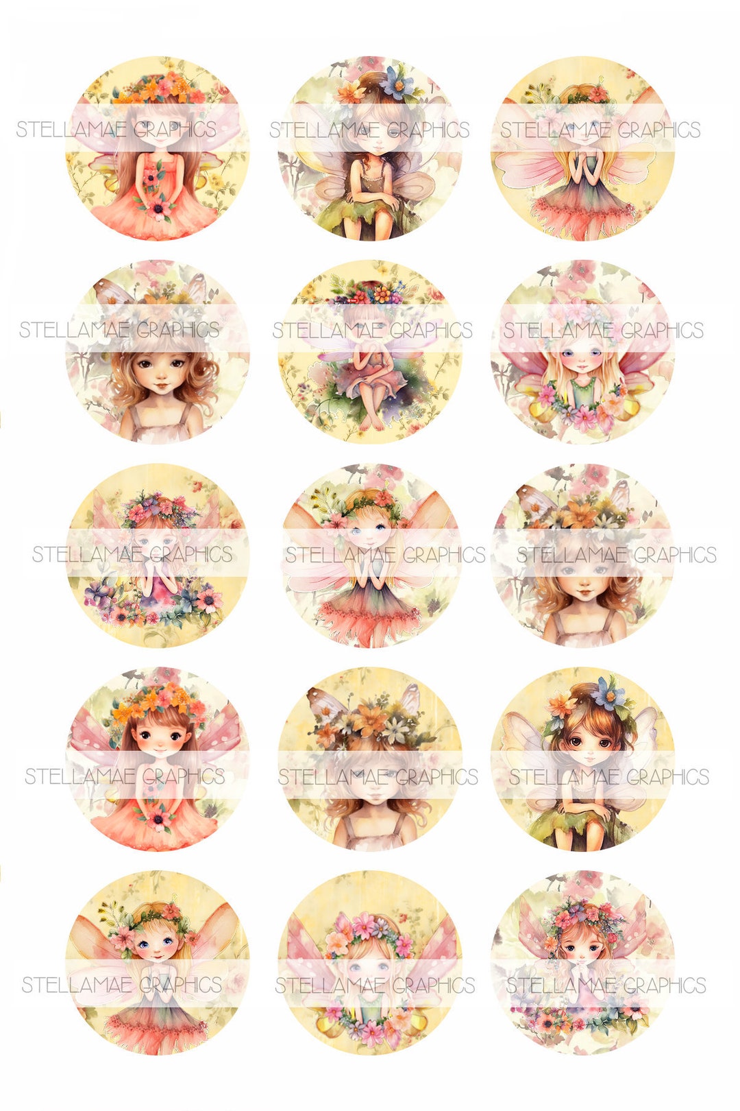 Flower Fairies - 1 Inch Circle Images, Bottlecap, Cupcake Topper ...