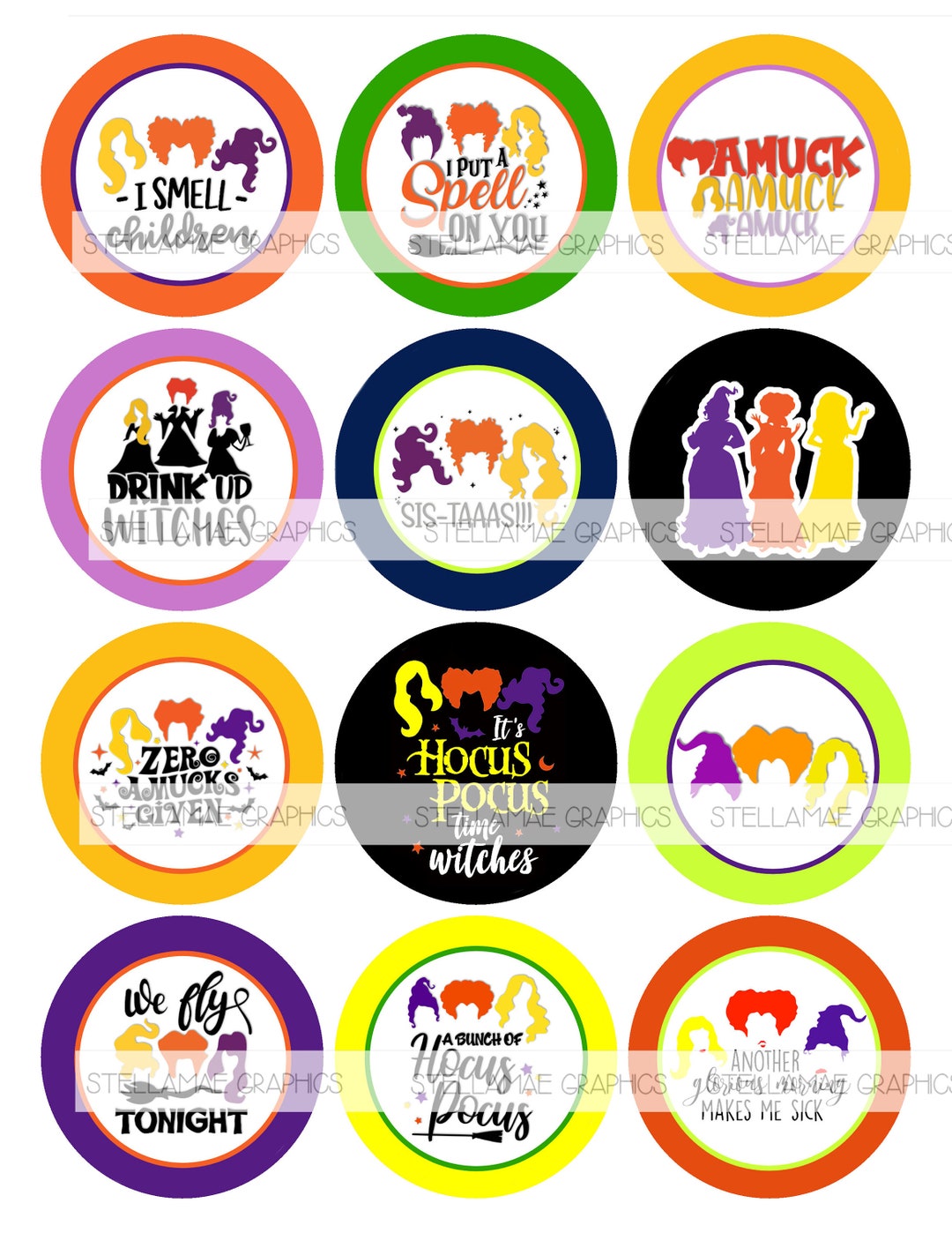 Hocus Pocus 2.5 Inch Circle Images, Bottlecap, Cupcake Topper INSTANT ...