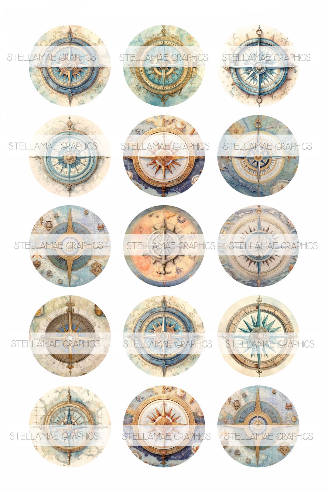 Vintage Compass - 1 Inch Circle Images, Bottlecap, Cupcake Topper ...