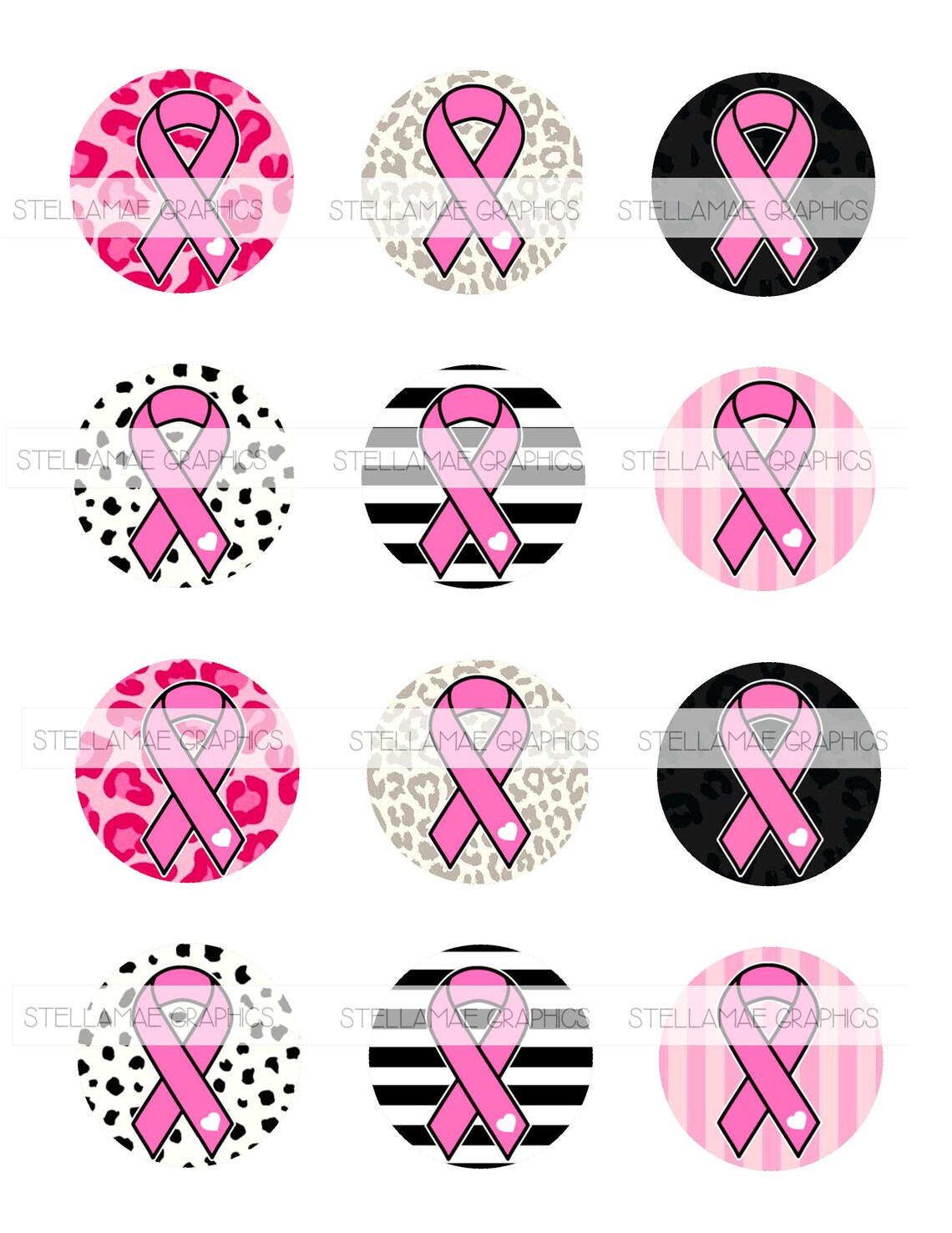 Breast Cancer Ribbons - 2 Inch Circle Images, Bottlecap, Cupcake Topper ...