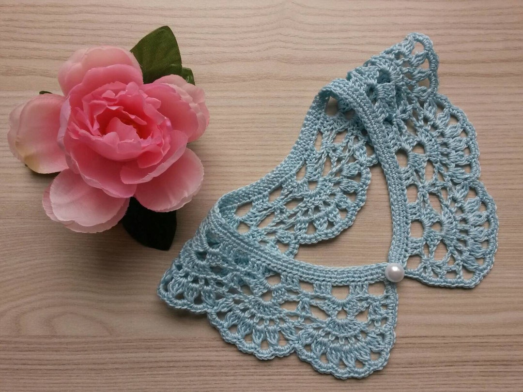 100% Cotton Handmade Crocheted Girl Collar Light Pink or Light Blue or ...