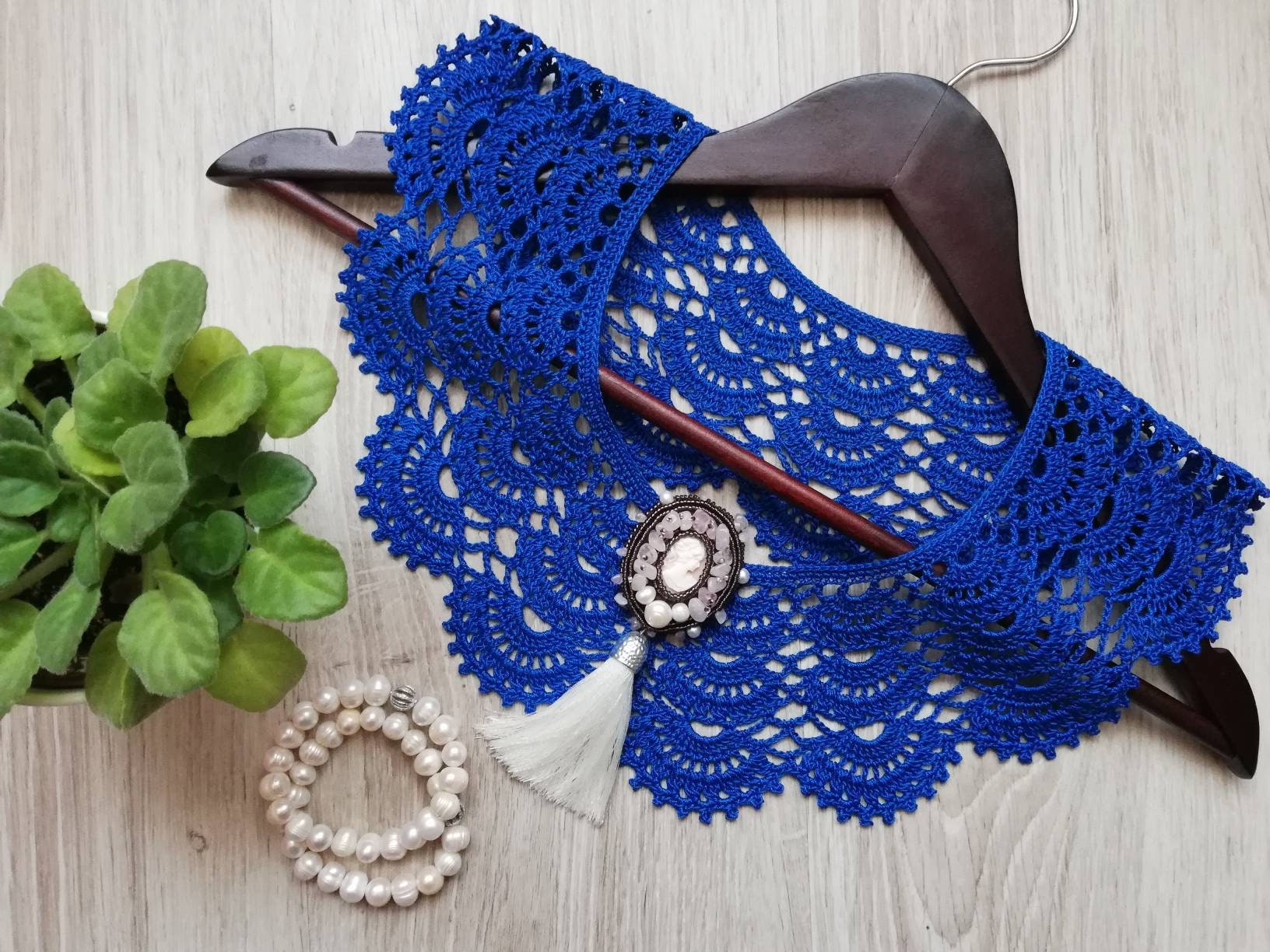 Blue Color Crochet Collar Lace Collar Handmade Collar Crochet - Etsy
