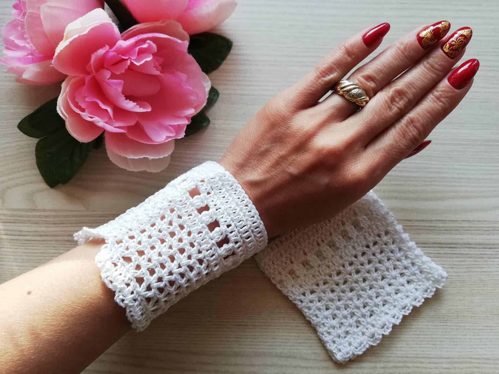 Little White Crochet Cuffs 100 % Cotton Lace Cuffs Crochet - Etsy