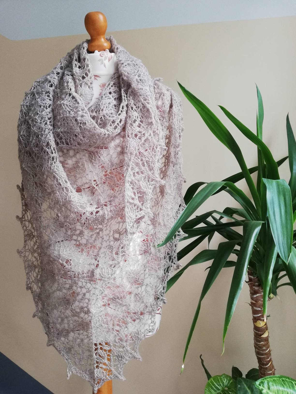 Hand Knit Lace Shawl Gold Sparkle Bride Wrap Rustic Style - Etsy