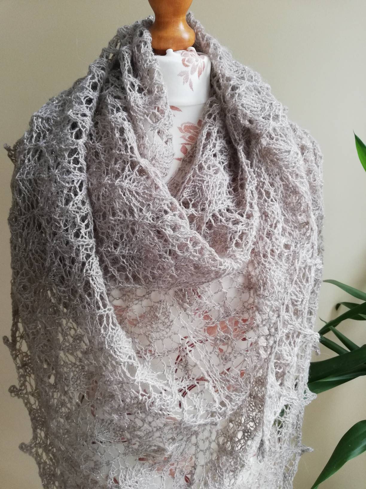 Hand Knit Lace Shawl Gold Sparkle Bride Wrap Rustic Style - Etsy