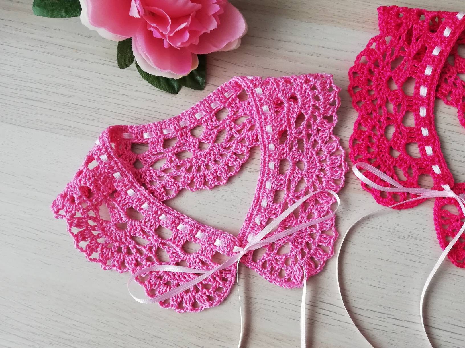 Baby Girl Collar Pink or Hot Pink Lace Collar Crochet Collar Victorian ...