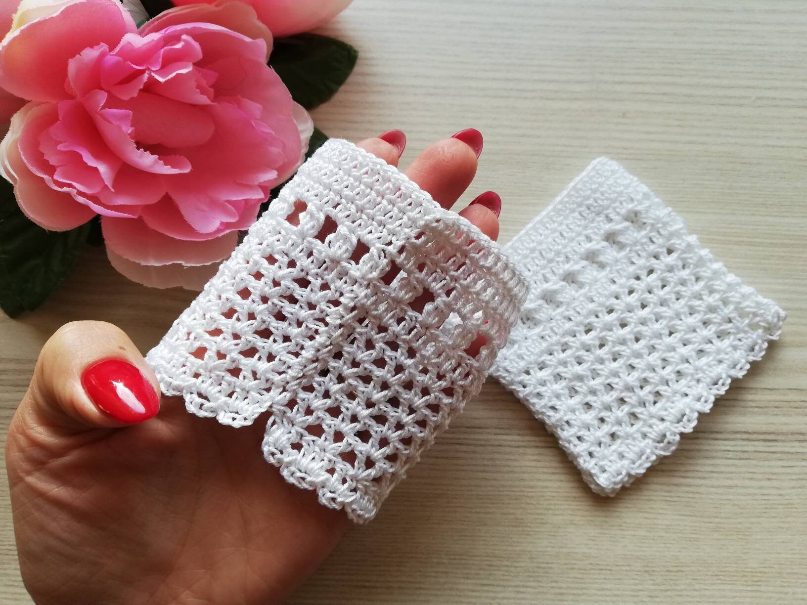 Little White Crochet Cuffs 100 % Cotton Lace Cuffs Crochet - Etsy