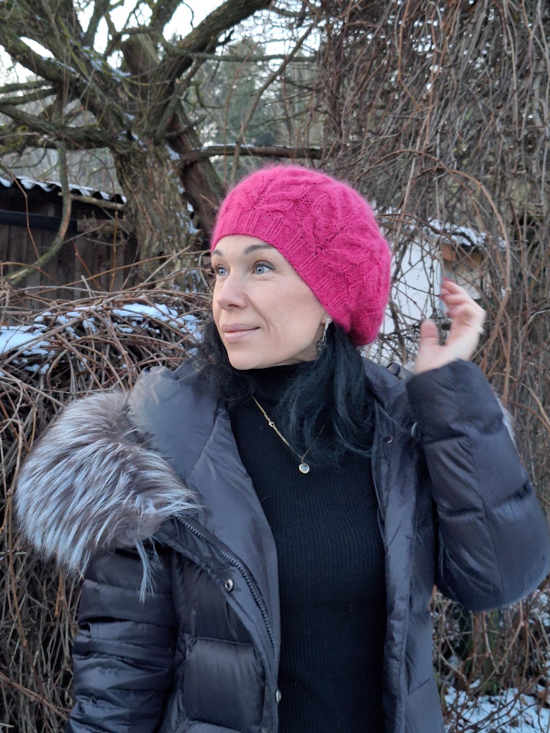 Hot Pink Color Hat Very Soft and Warm Beret Cap Mink Wool French Hat ...