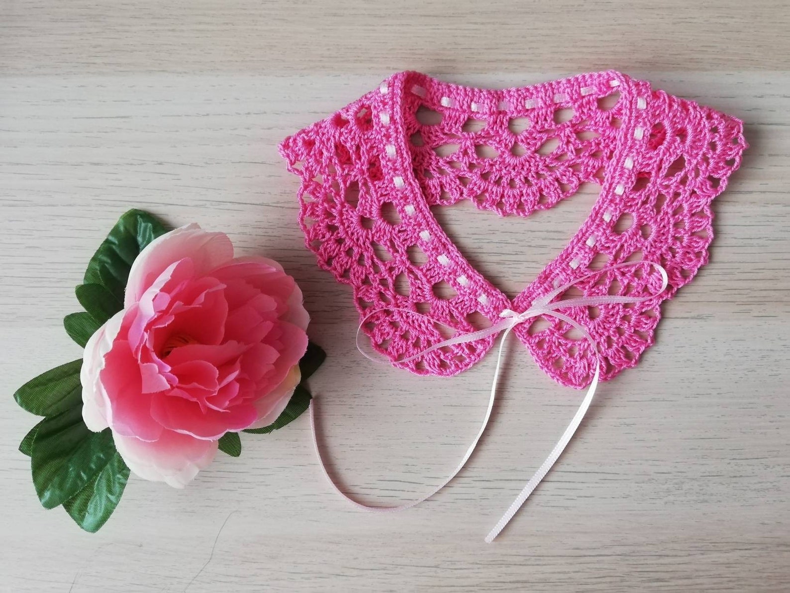 Baby Girl Collar Pink or Hot Pink Lace Collar Crochet Collar Victorian ...
