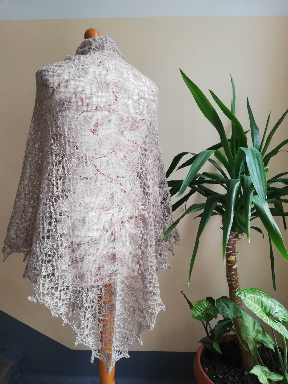 Hand Knit Lace Shawl Gold Sparkle Bride Wrap Rustic Style - Etsy