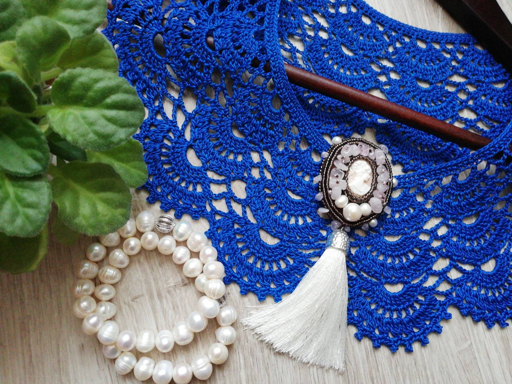 Blue Color Crochet Collar Lace Collar Handmade Collar Crochet - Etsy