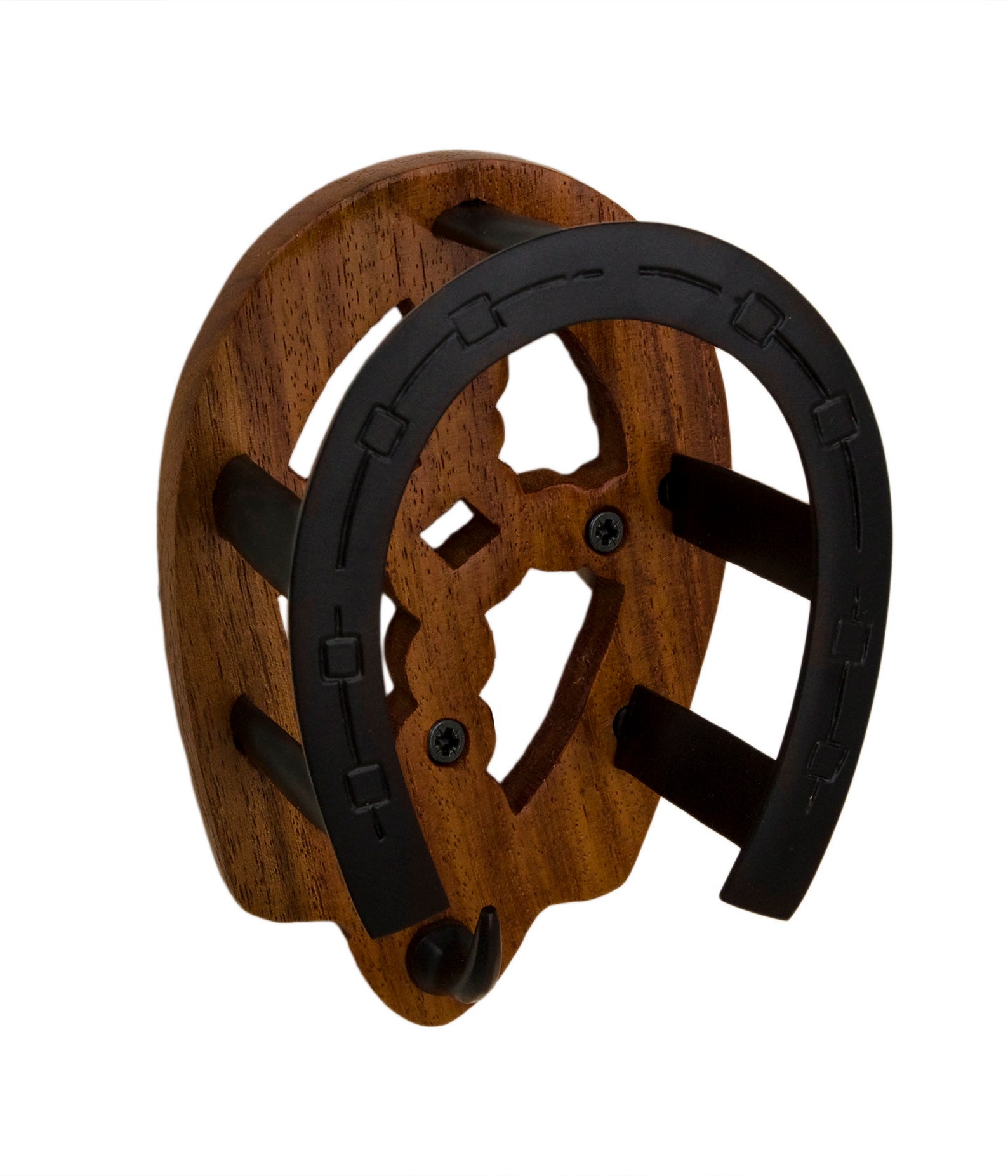 Cast Iron and Wood Saddle Stand, Bridle Bracket, Rein Hook and Strap ...