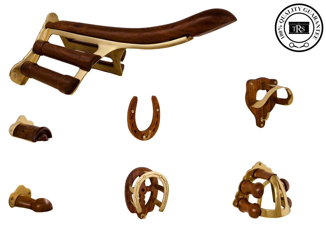 Solid Brass and Wood Saddle Stand Bridle Bracket Rein Hook - Etsy