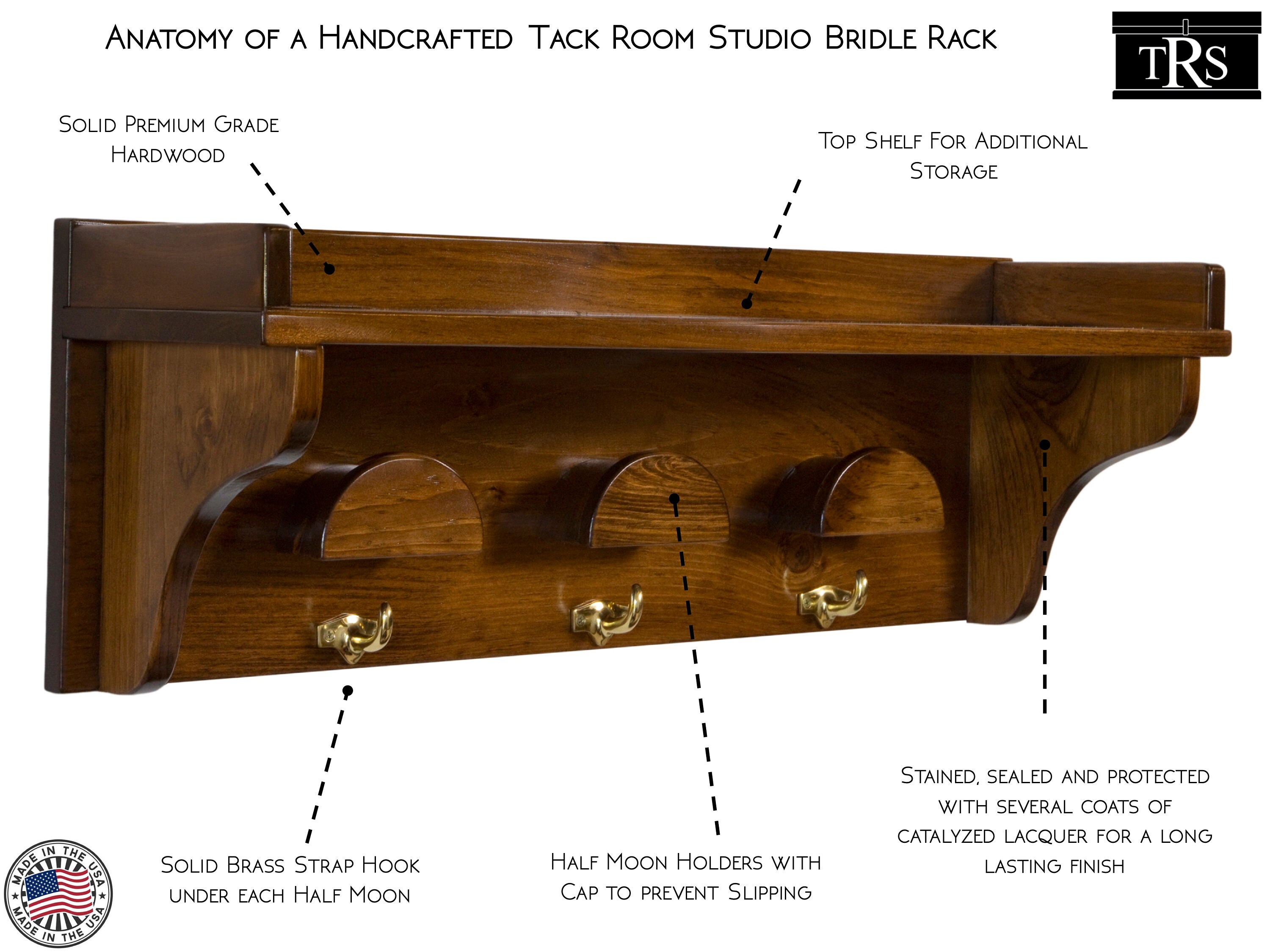 Wood and Brass Bridle Rack With Shelf | Etsy