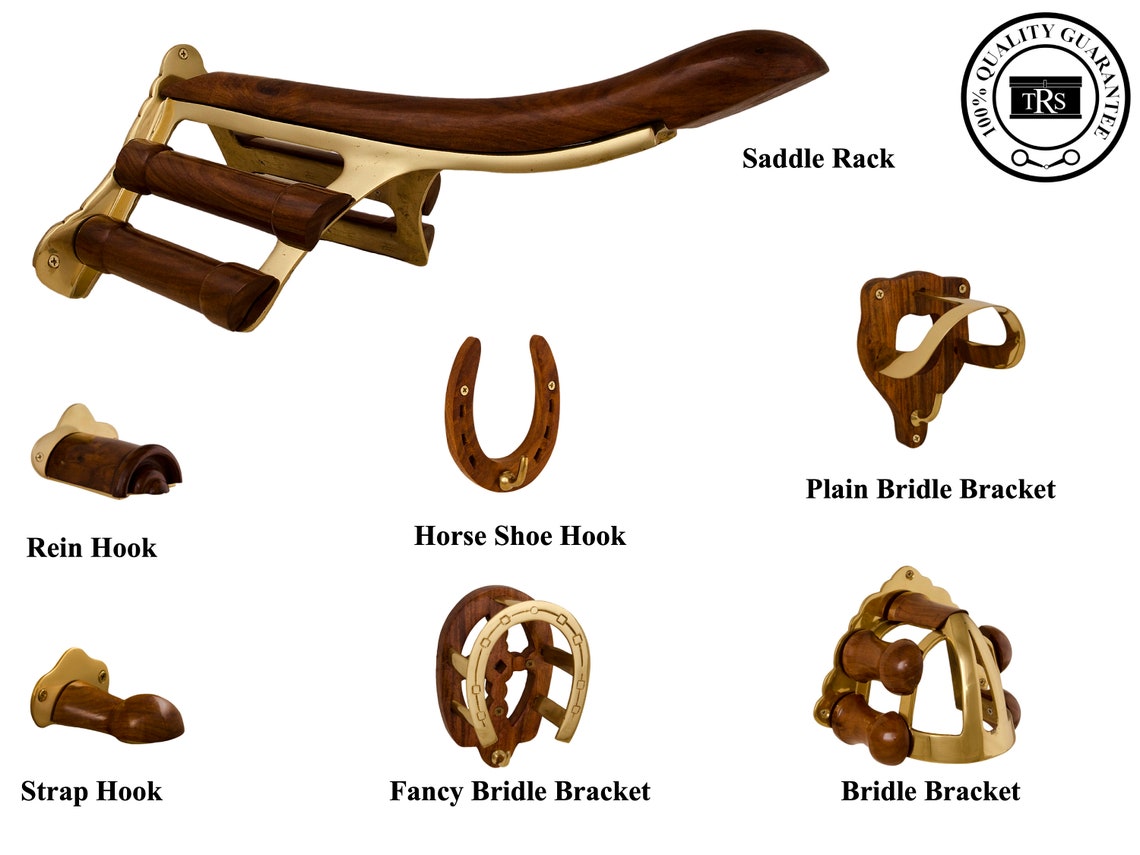 Solid Brass and Wood Saddle Stand Bridle Bracket Rein Hook - Etsy