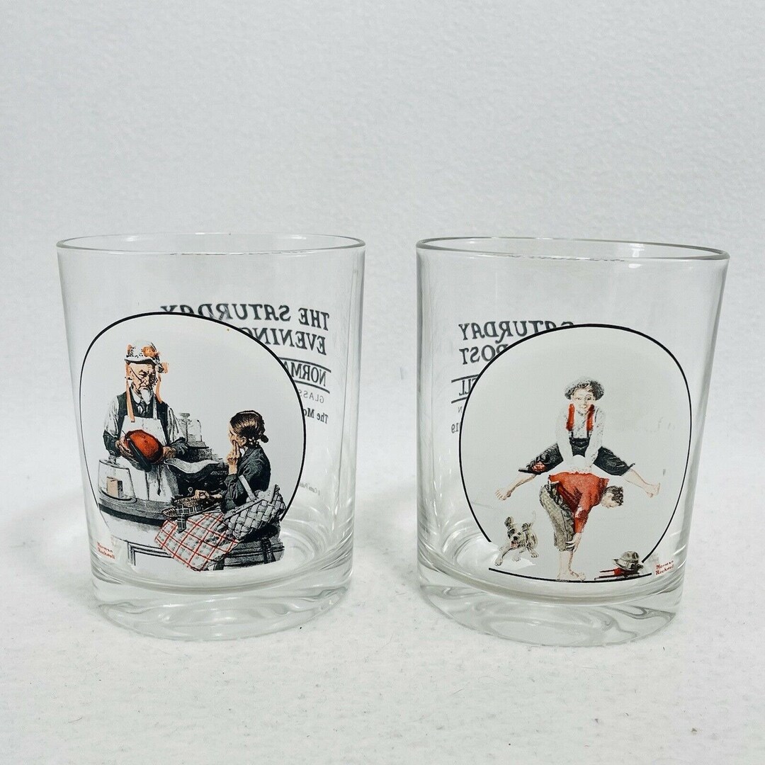 Vintage, Norman Rockwell Glassware Set of 2 Clear Glass Cocktail Drink ...