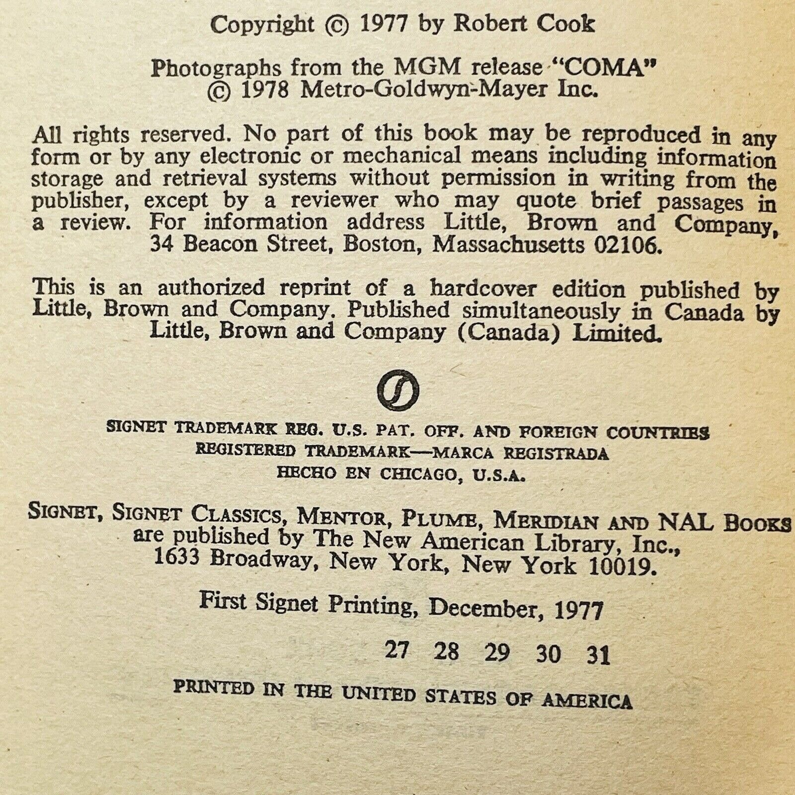 Coma Robin Cook 1977 Vintage Book Thriller Crime Novel Medical Fiction ...