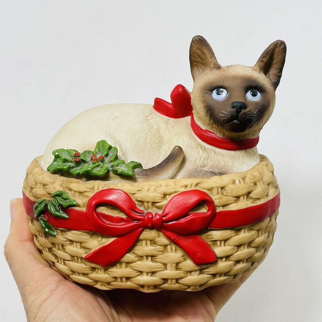 Vintage Schmid Gordon Fraser Christmas Siamese Cat Musical Box Music ...