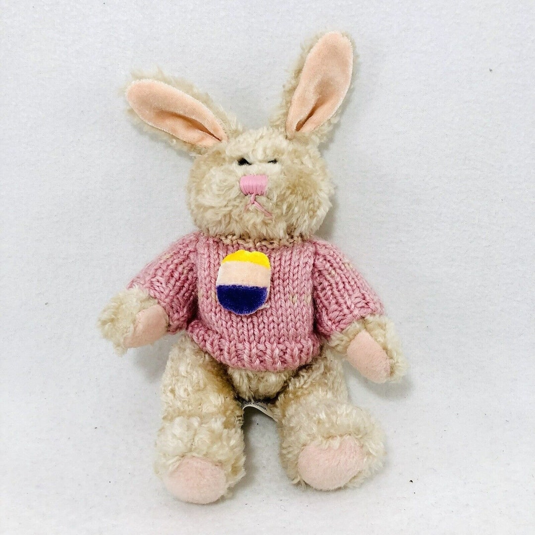 Vintage Chrisha Playful Plush Easter Rabbit Bunny Egg Pink Sweater ...