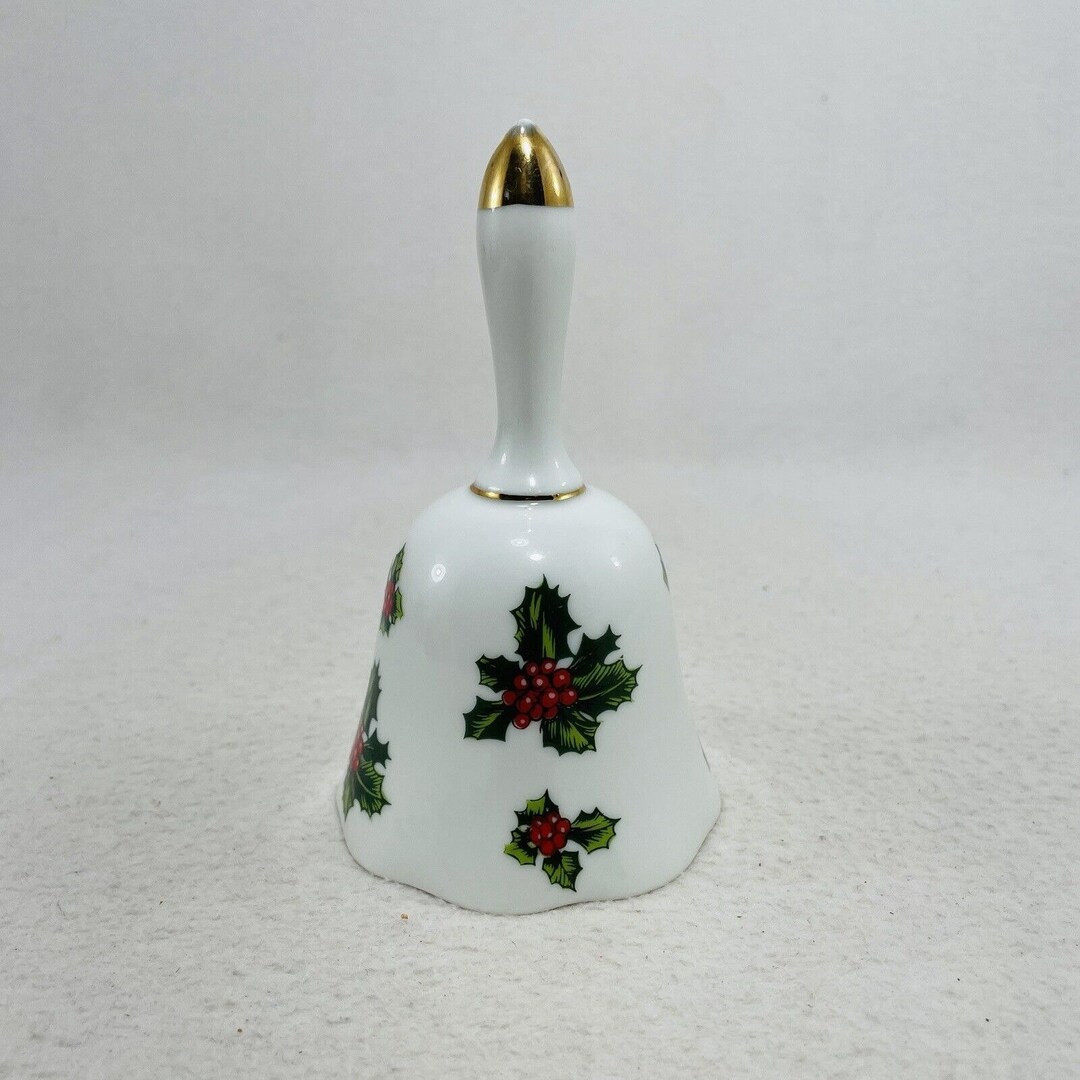 Lefton Christmas Bell 5” Holly Berries Porcelain 7944 Japan Handpaint ...