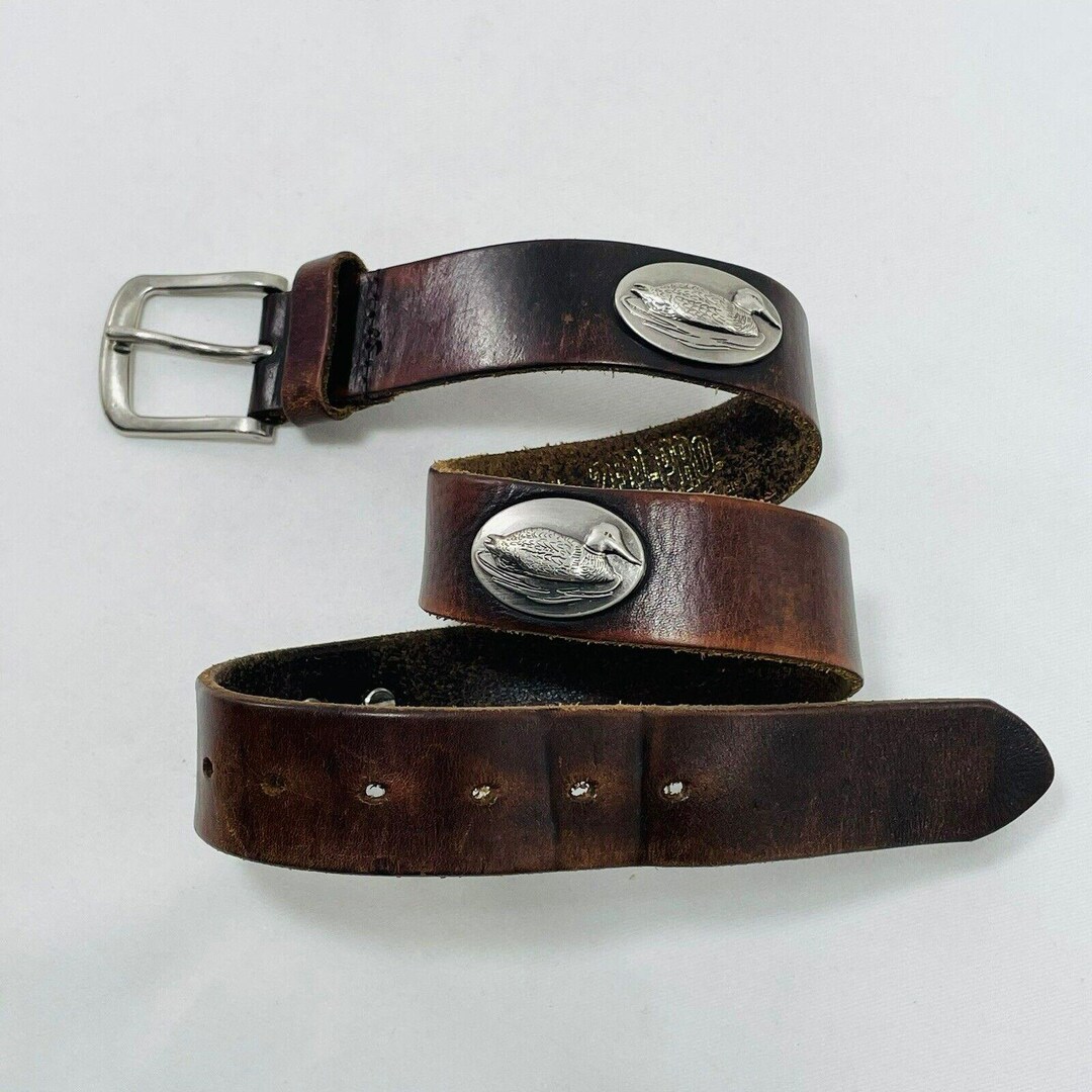 Zep Pro Leather Belt Mallard Duck Size S Silver Square Buckle Western ...